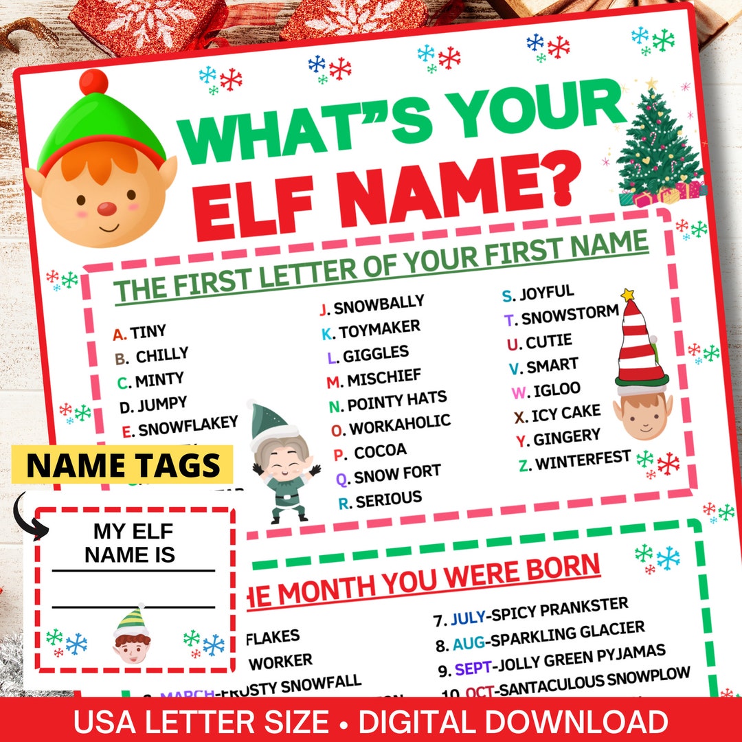 What's Your Elf Name Game With Name Tags & Sign|elf Name Generator|christmas Party Printable ...