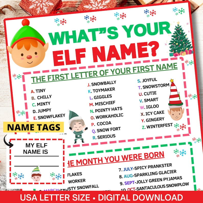 What's Your Elf Name Game With Name Tags & Sign|elf Name Generator ...