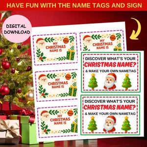 What's Your Christmas Name Game With Name Tags & Sign,christmas Party ...