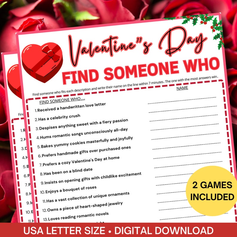 Valentines Find Someone Who Game|valentines Day Party Printable ...