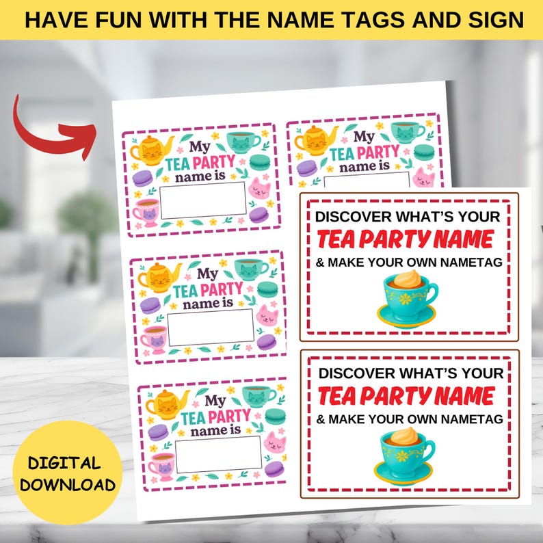 What's Your Tea Party Name Game With Nametags & Sign,birthday Tea Party ...