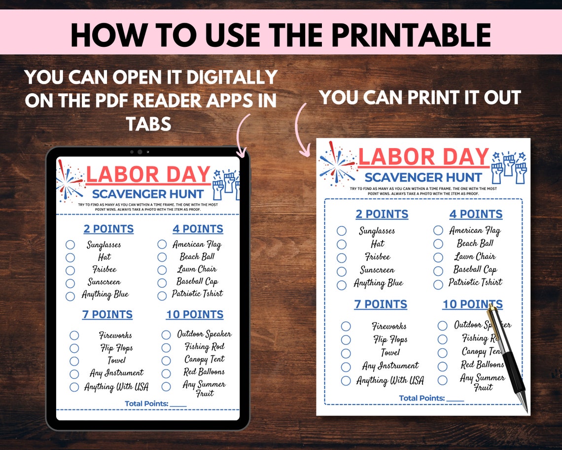 Labor Day Scavenger Hunt Game,american Printable Patriotic Game,fun ...