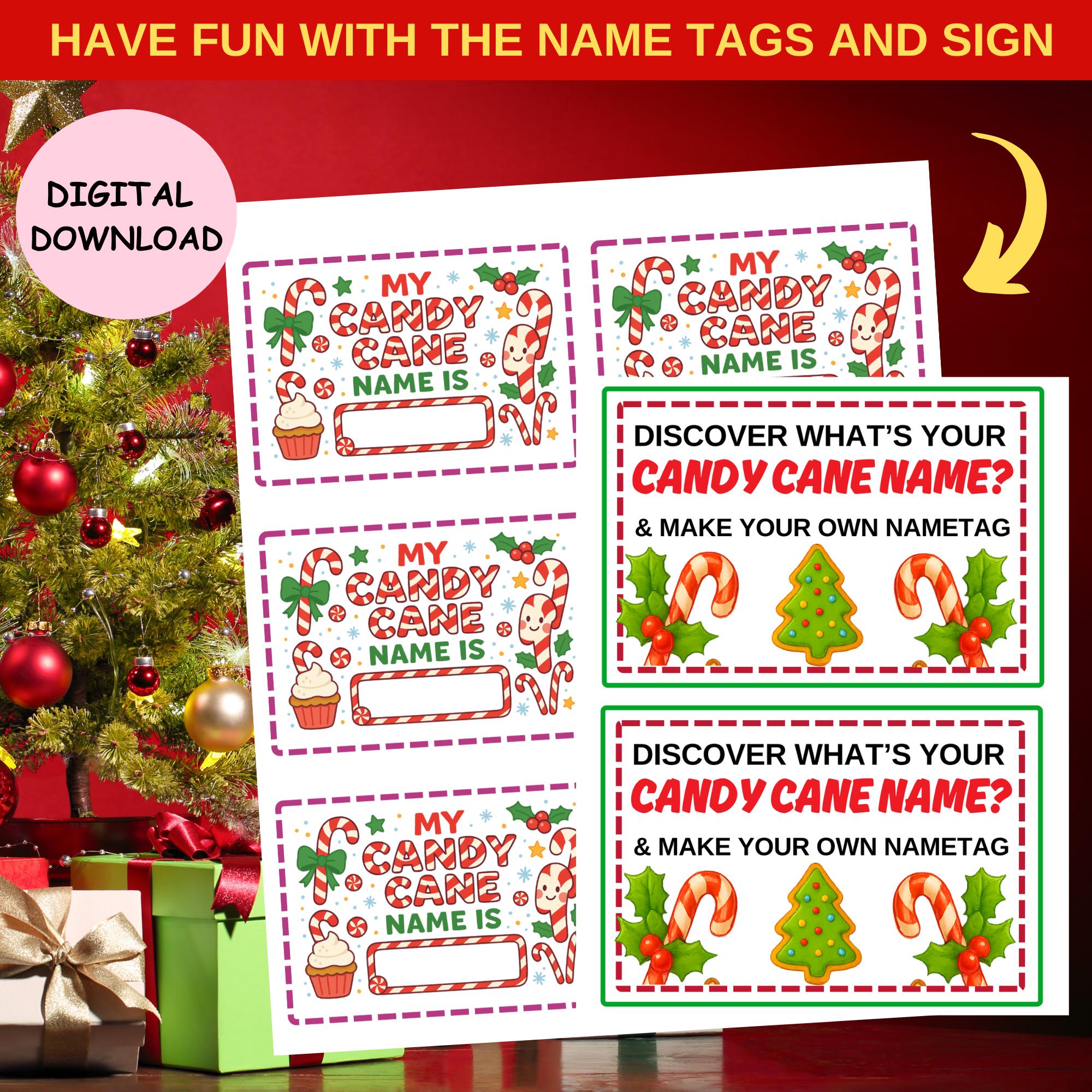 What's Your Candy Cane Name Game With Name Tags & Sign,christmas Party ...