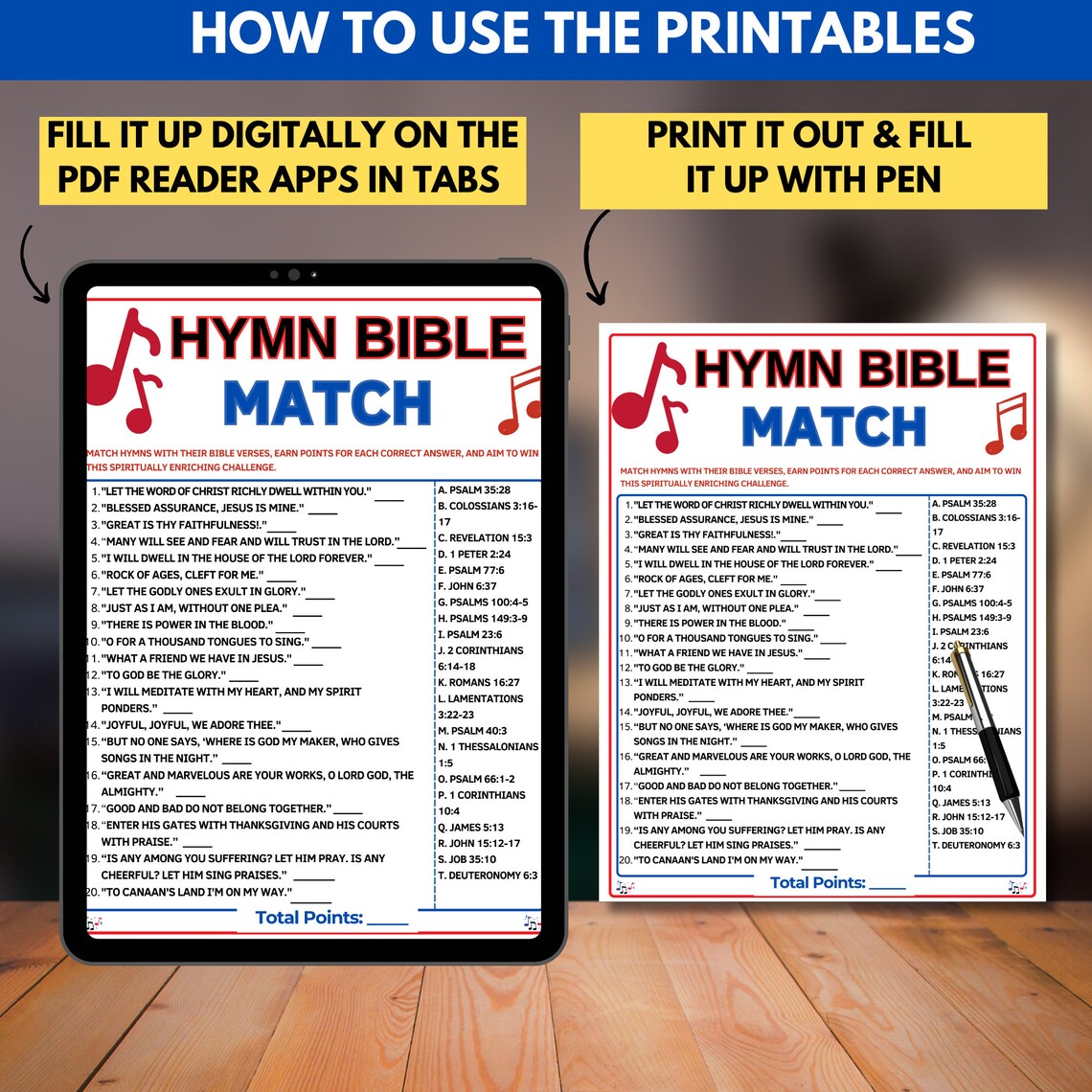 Hymn Bible Verse Match Game,bible Match Party Games for Kids & Adults ...