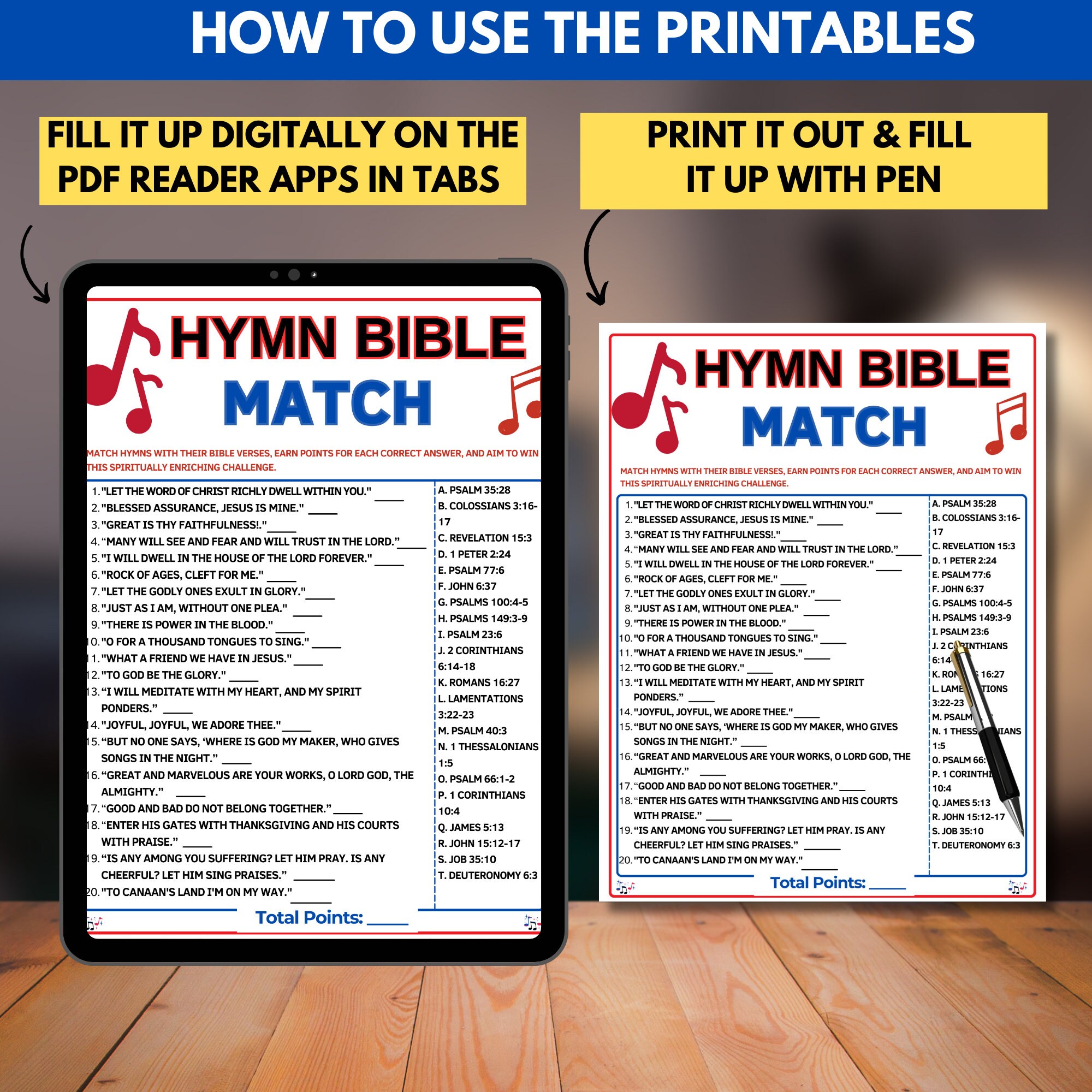 Hymn Bible Verse Match Game,bible Match Party Games for Kids & Adults ...