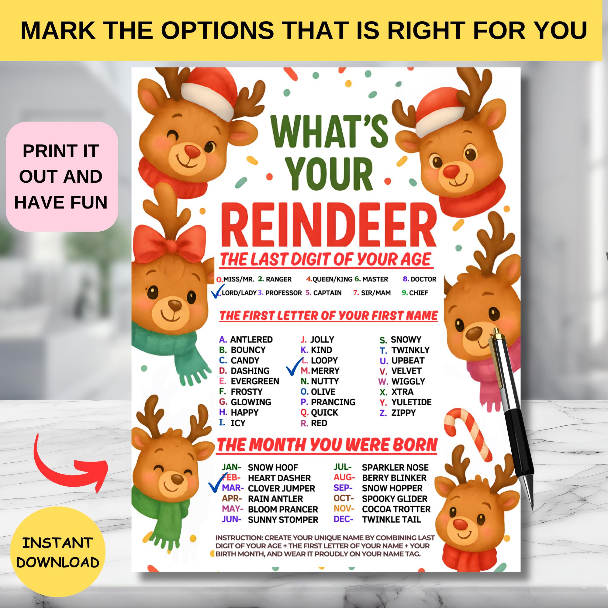 What's Your Reindeer Name With Nametags & Sign|christmas Party ...