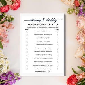 Mom or Dad Who’s More Likely to Game Editable,funny Baby Shower ...