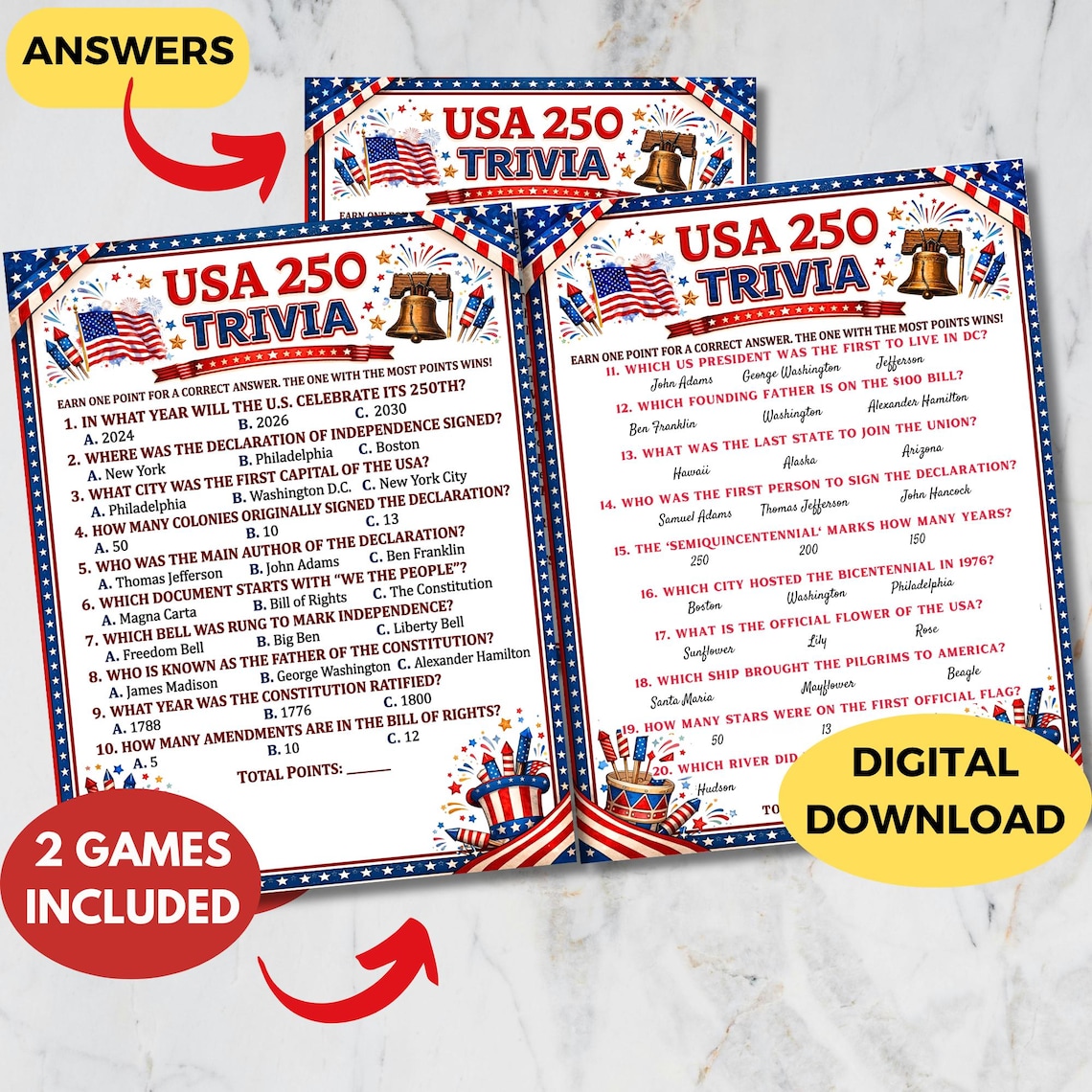 USA 250th Anniversary Trivia Game Printable,america’s 250th Birthday ...