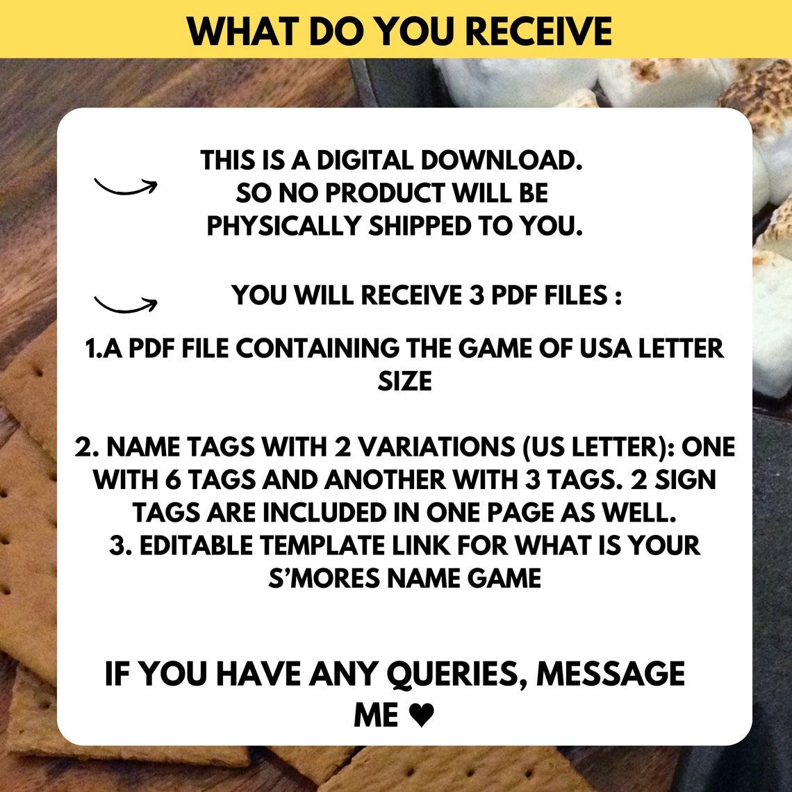 What's Your S'mores Name Game With Nametagssigns'mores Birthday Party Activitycamping Fun ...