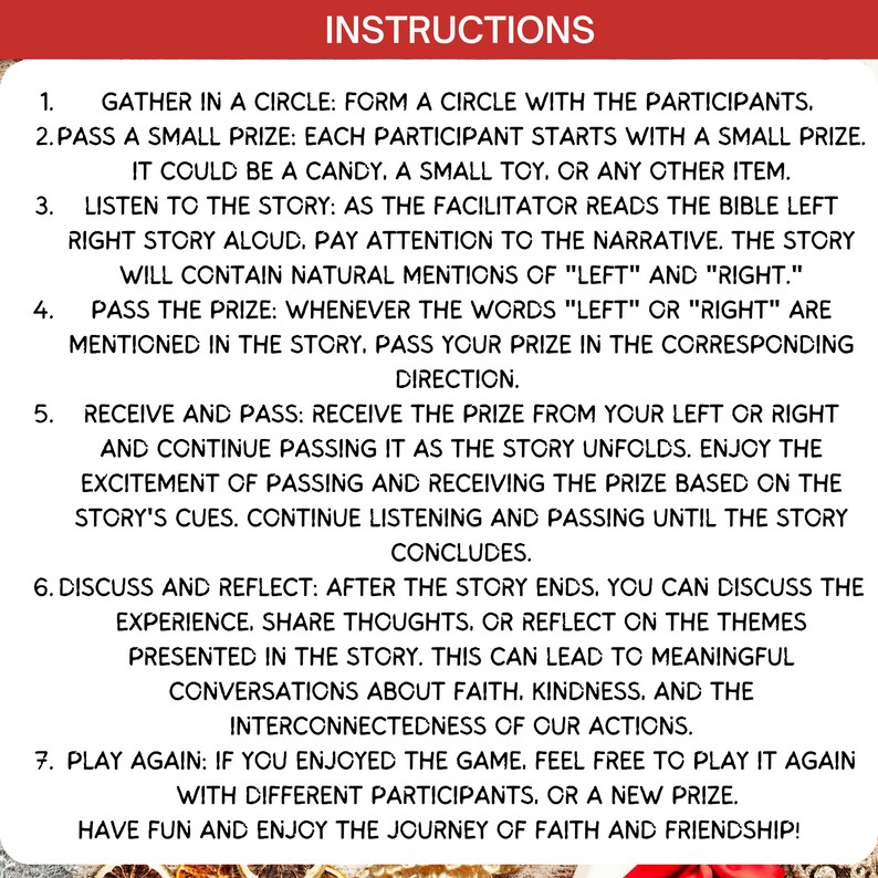 Bible Left Right Game|thanksgiving Printable Party Game|church ...