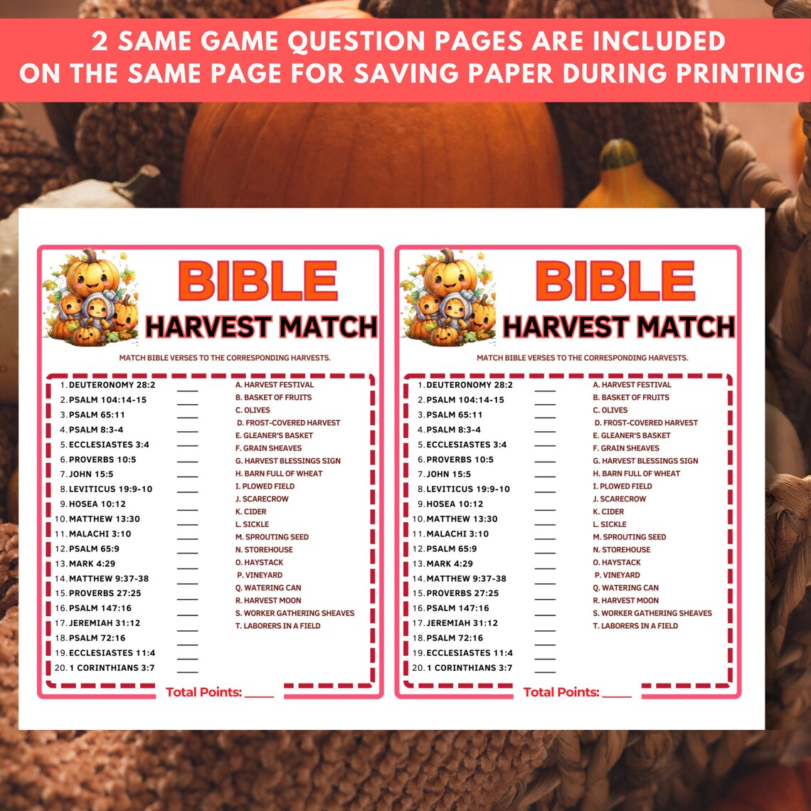 Harvest Bible Verse Match Game|harvest Fall Party Games for Kids ...