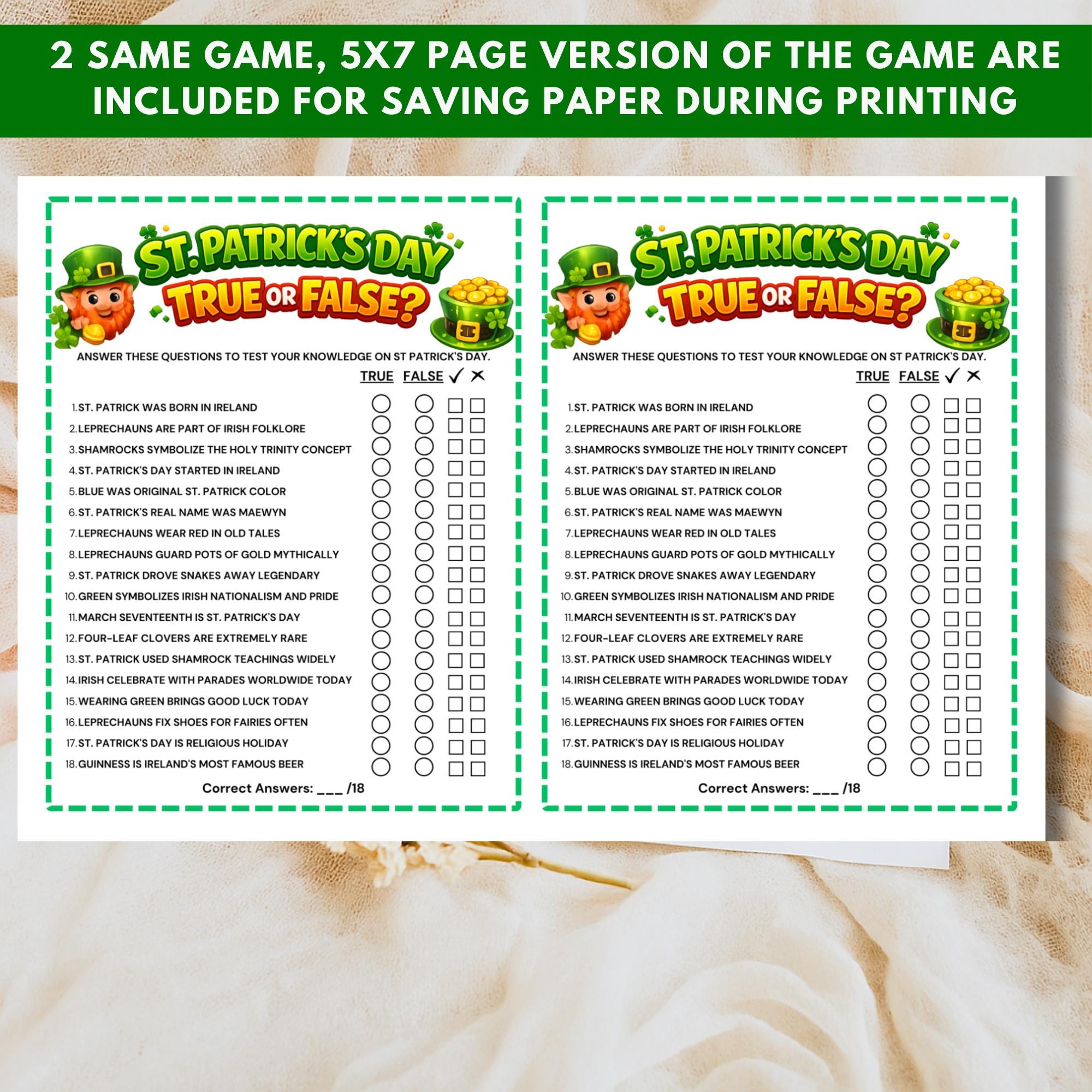 St. Patrick's Day True or False Game,st. Patrick's Day Party Game,irish ...
