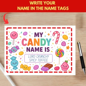 What's Your Candy Name Game With Nametags & Sign,birthday Party Game ...