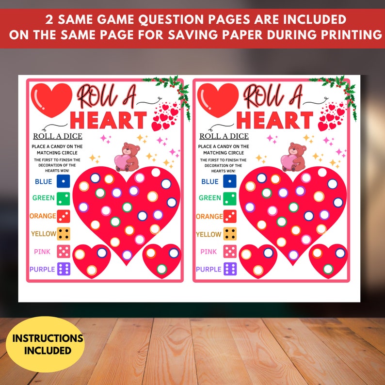 Roll A Heart Christmas Candy Game|roll A Heart Dice Printable Game(kids ...
