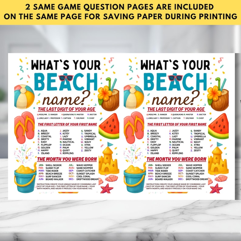 What's Your Beach Name Game With Nametags & Sign,birthday + Summer ...