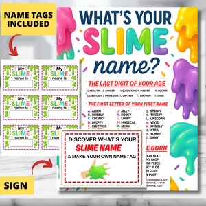 What's Your Slime Name Game With Nametags & Sign,birthday Party ...