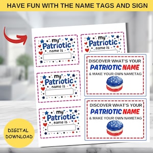 What's Your Patriotic Name Game With Nametags & Sign,4th of July Party ...
