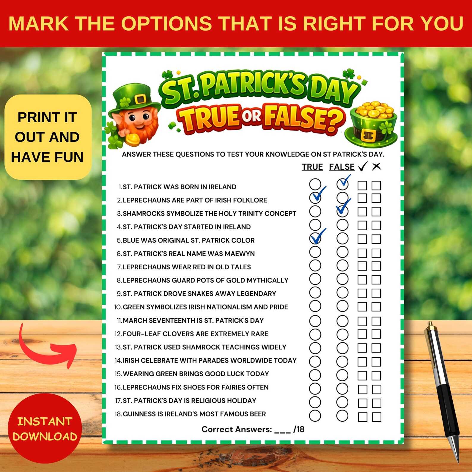St. Patrick's Day True or False Game,st. Patrick's Day Party Game,irish ...