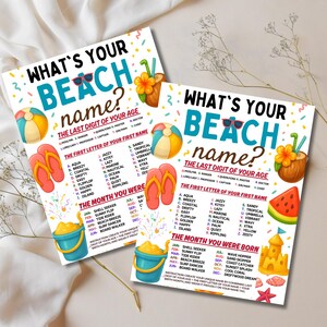 What's Your Beach Name Game With Nametags & Sign,birthday + Summer ...