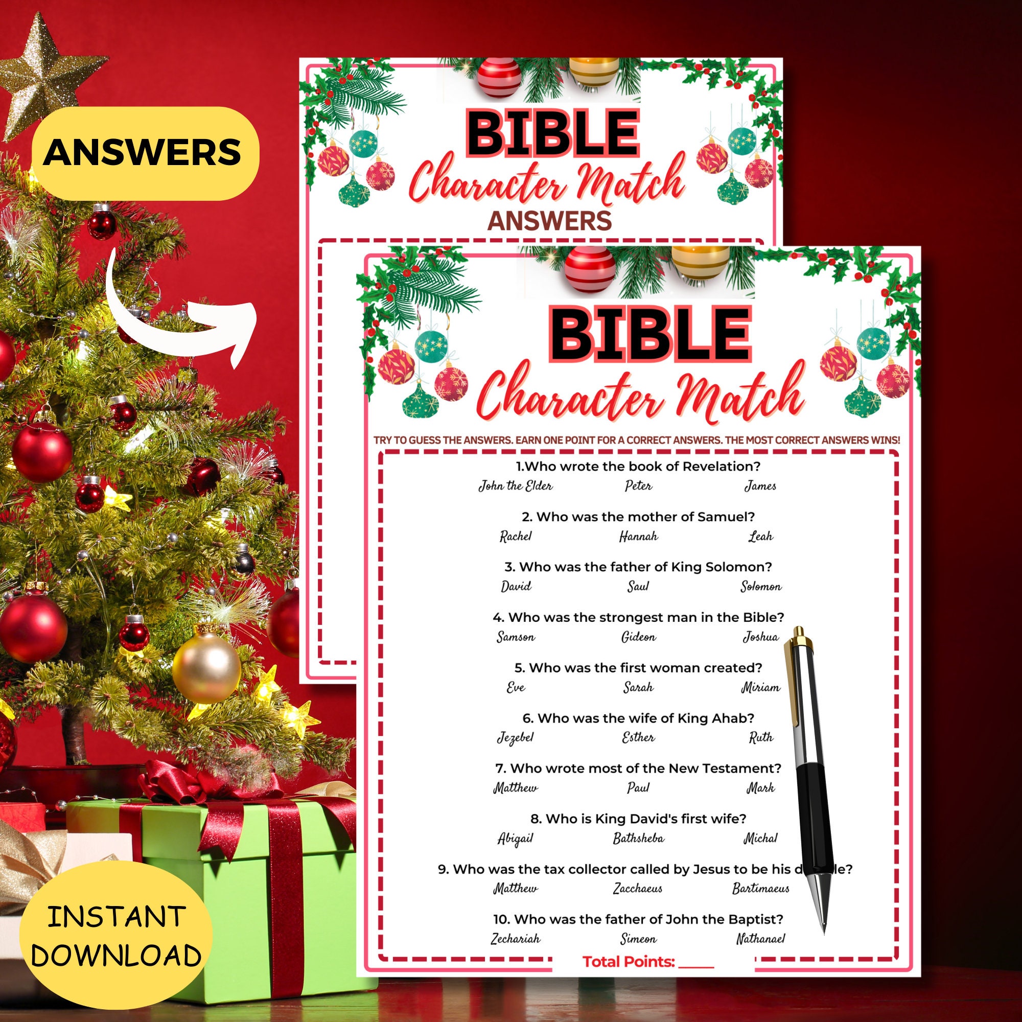 Bible Character Match Trivia Game|christmas Party Printable Game|church ...