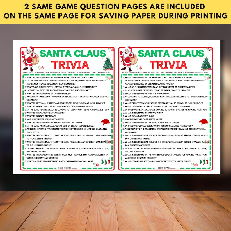 Santa Claus Trivia Party Game| Christmas Party Trivia Printable Game ...
