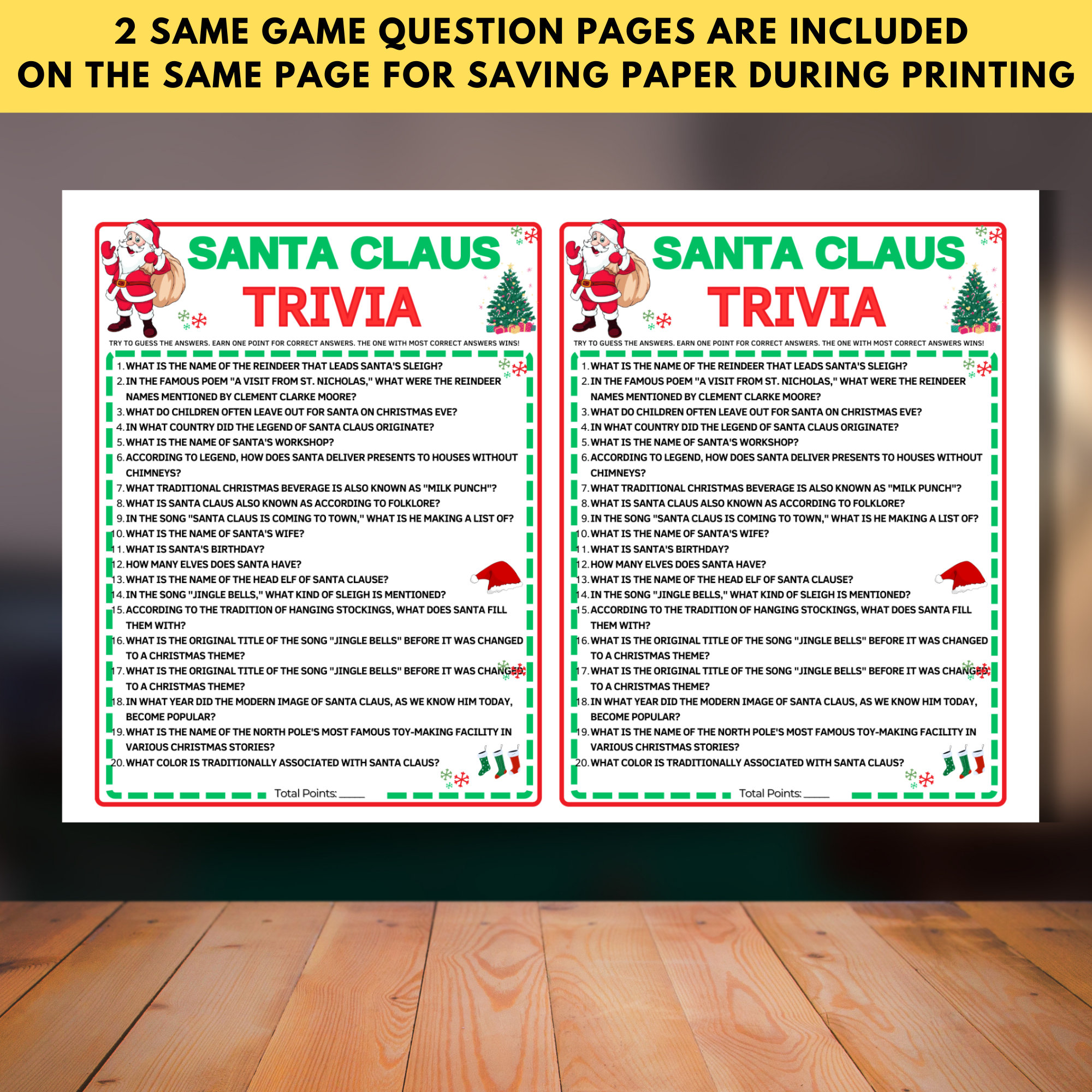 Santa Claus Trivia Party Game| Christmas Party Trivia Printable Game ...
