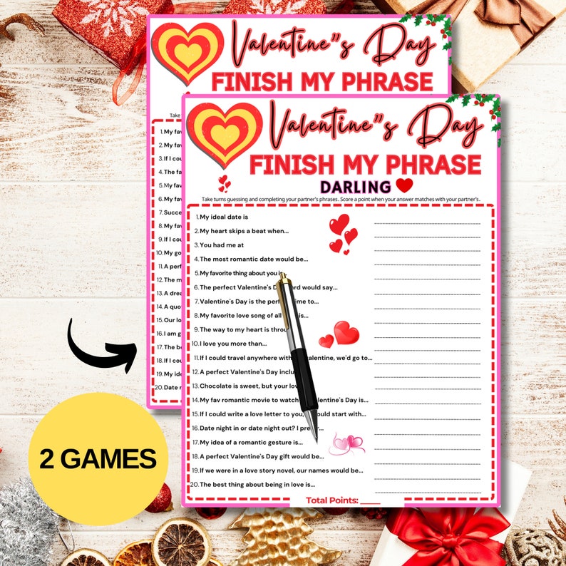 Valentine's Day Finish My Phrase Game|couple Valentines Party Printable ...