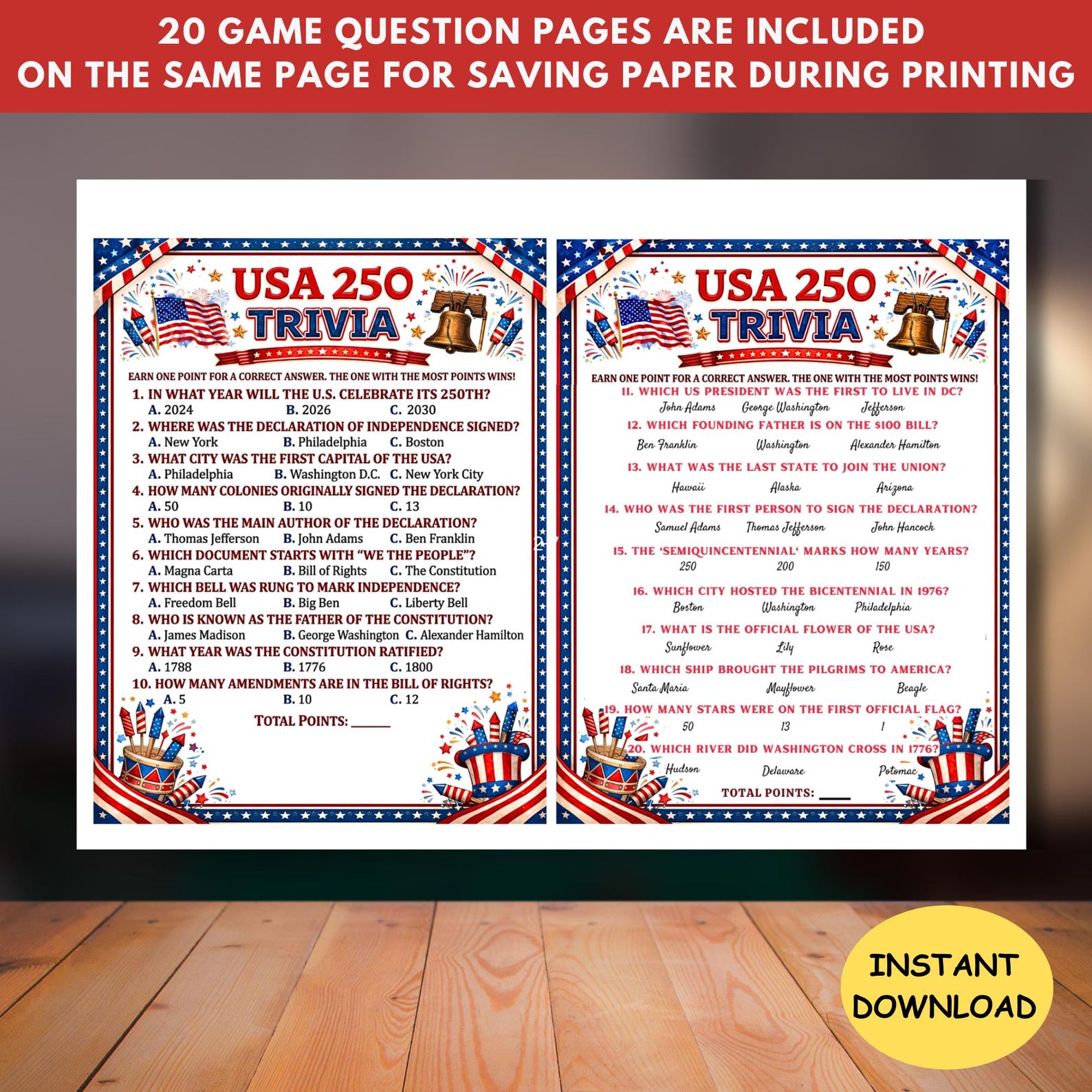 USA 250th Anniversary Trivia Game Printable,america’s 250th Birthday ...