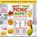 What's Your Picnic Name Game With Nametags & Sign,birthday Picnic Game ...
