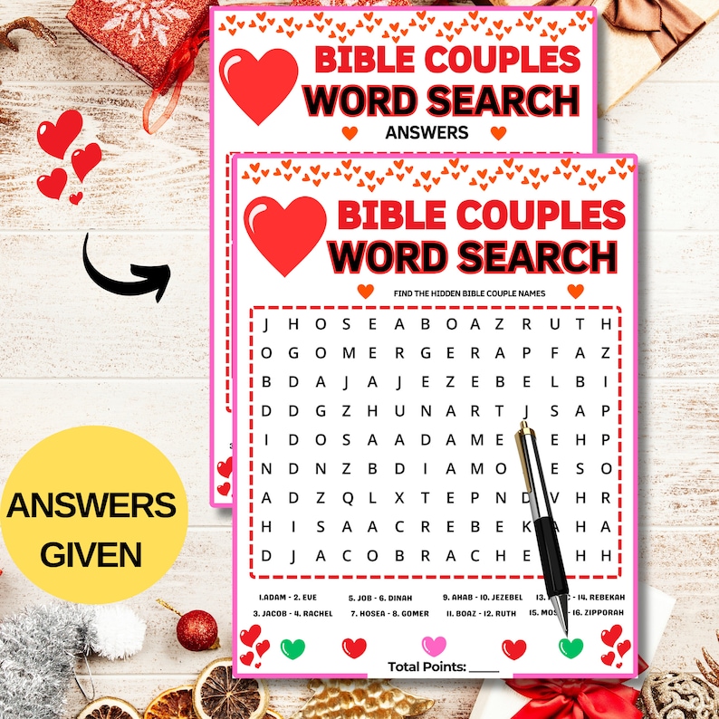 Bible Couples Word Search Printable|valentine's Day Party Game|sunday ...