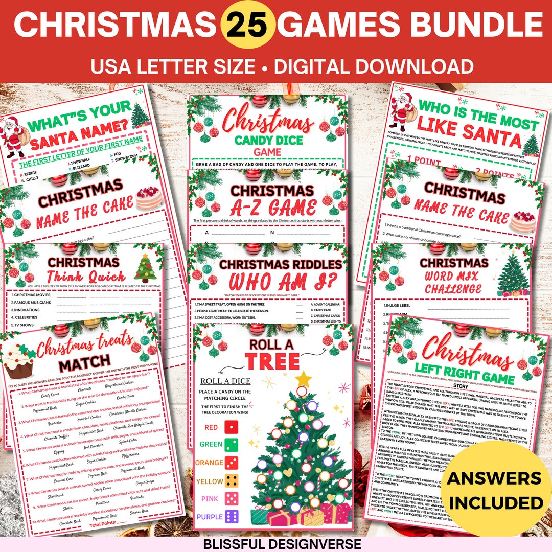 25 Christmas Party Printable Games Bundle|christmas Trivia+quiz for ...