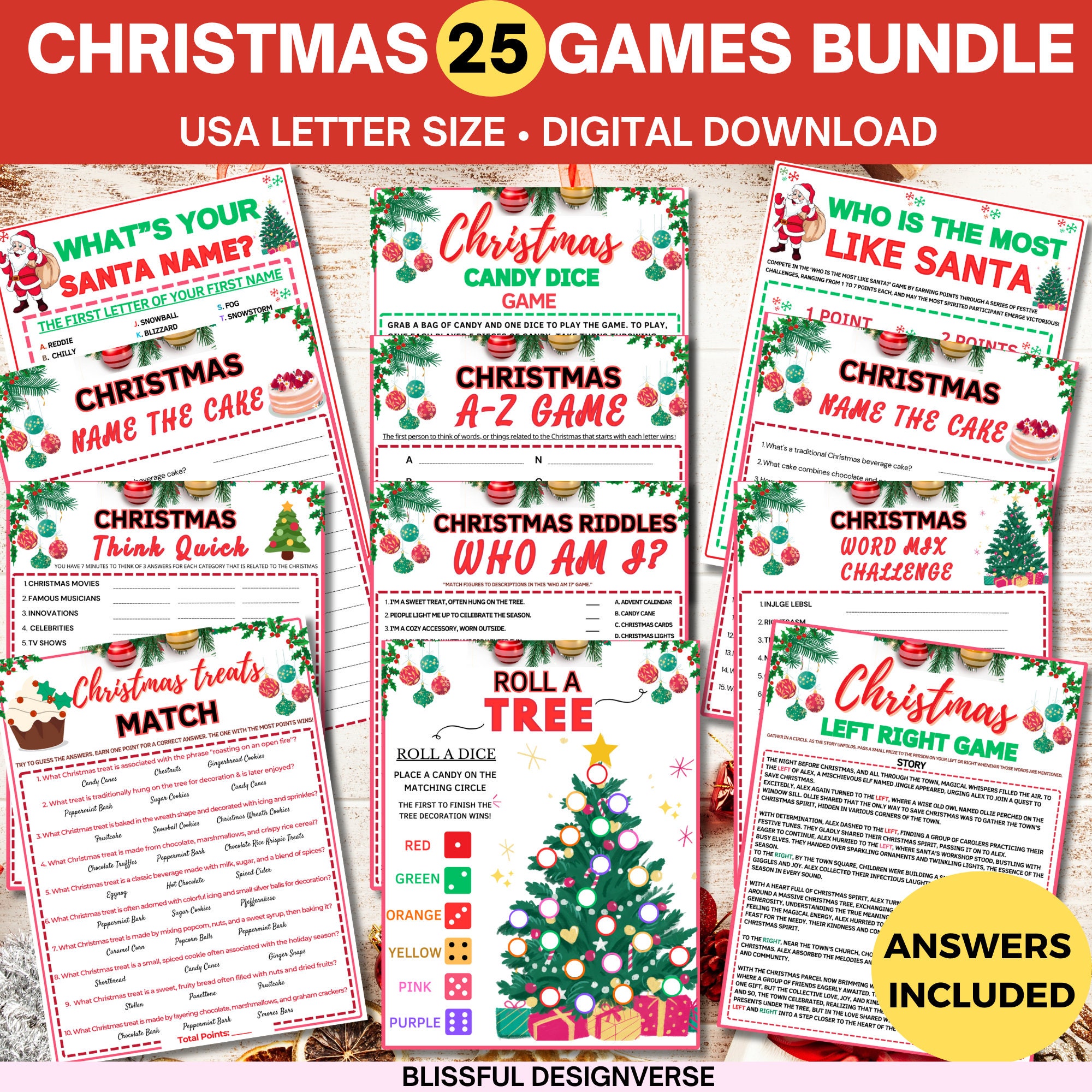 25 Christmas Party Printable Games Bundle|christmas Trivia+quiz for ...