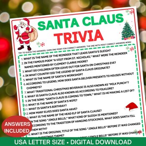Santa Claus Trivia Party Game| Christmas Party Trivia Printable Game ...