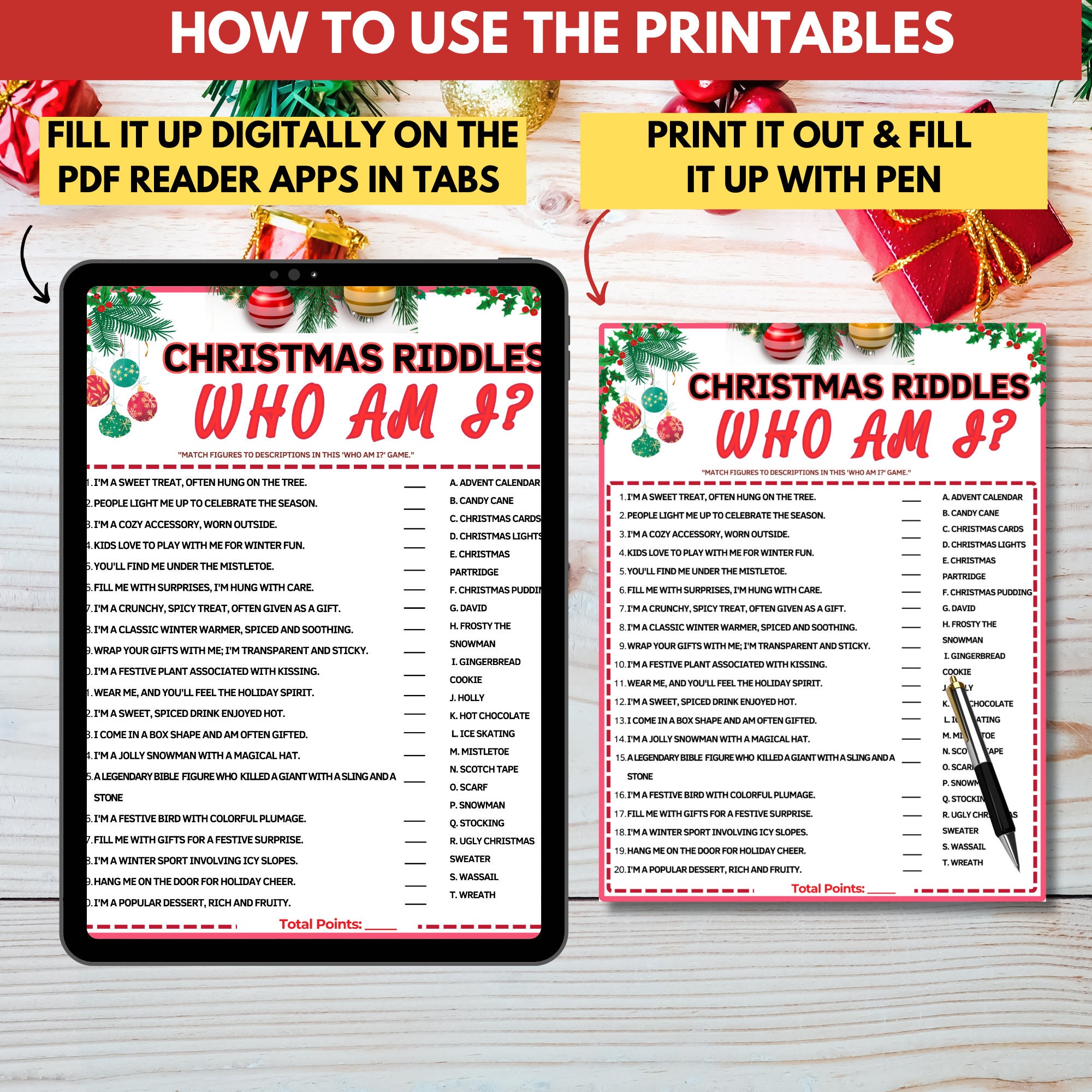 Christmas Riddles Who Am I Game for Kids & Adultchristmas Party ...