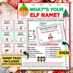 What's Your Elf Name Game With Name Tags & Sign|elf Name Generator ...