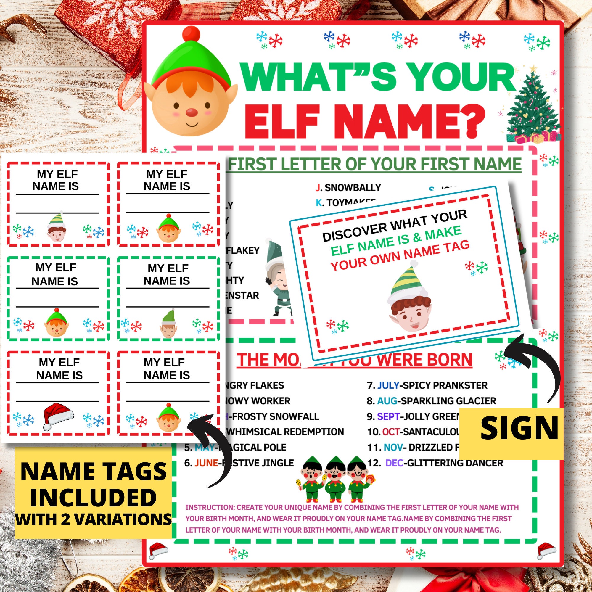 What's Your Elf Name Game With Name Tags & Sign|elf Name Generator ...