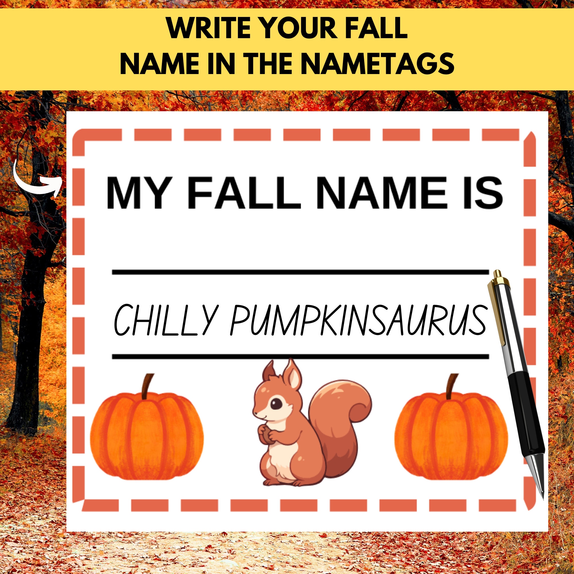 What's Your Fall Name Game With Name Tags & Sign Fall - Etsy