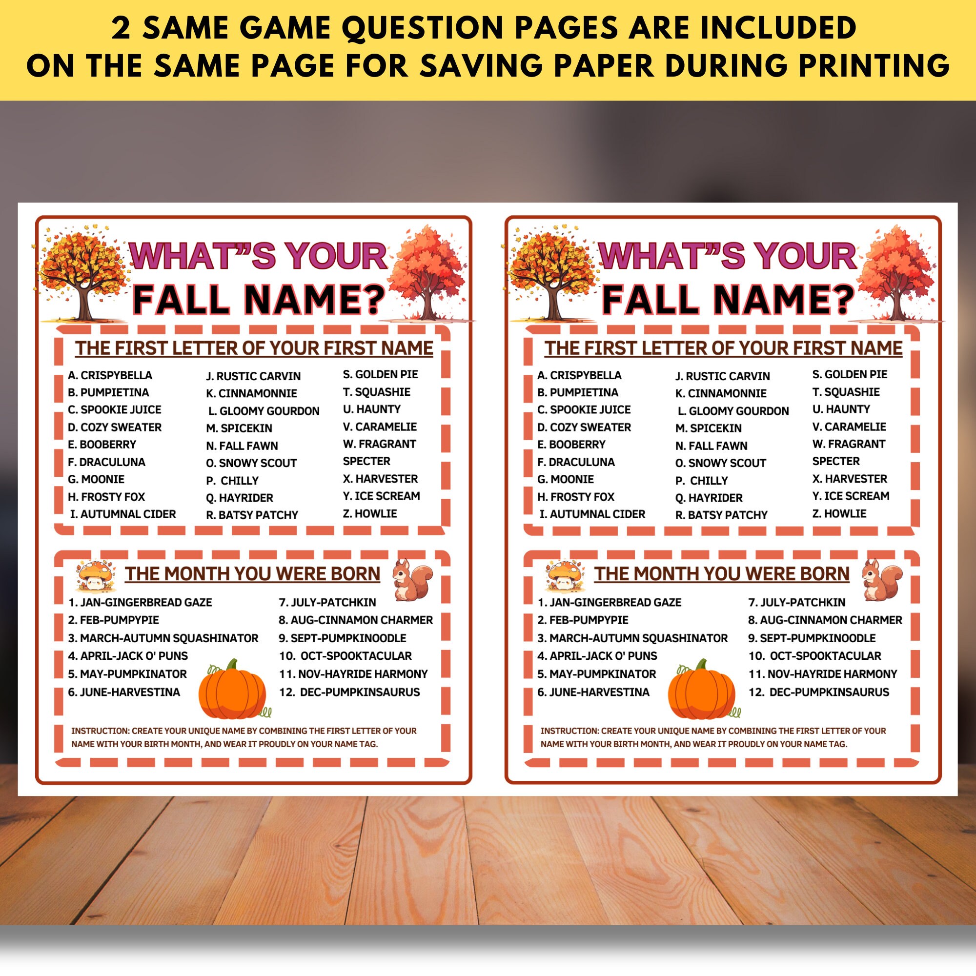 What's Your Fall Name Game With Name Tags & Sign, Fall Name Generator ...