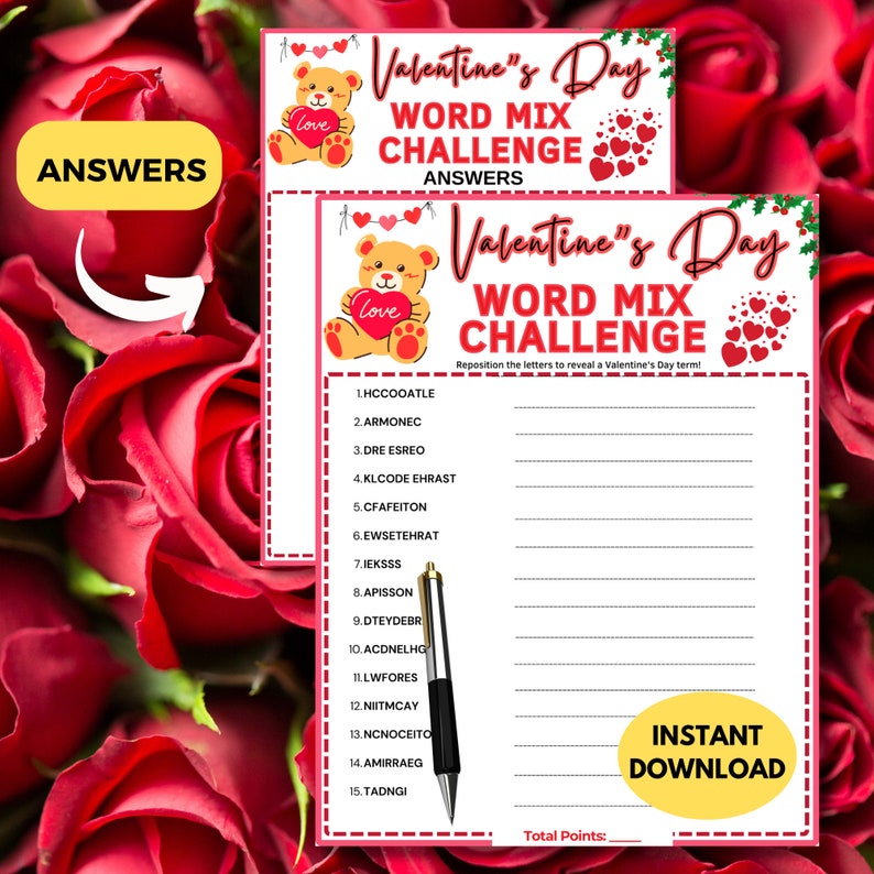 Valentine's Day Word Mix Gamevalentine Party Printable ...