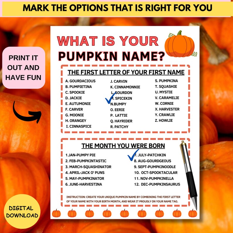 What's Your Pumpkin Name Game With Nametags|halloween Party Game ...