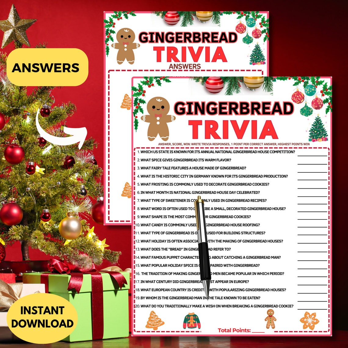 Gingerbread Trivia Game|christmas Food Printable Quiz Party Game ...