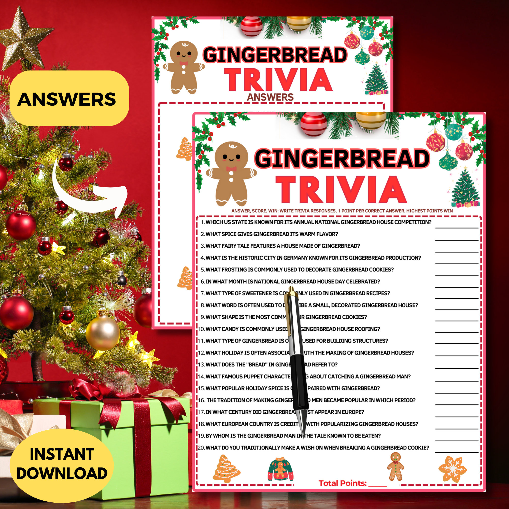Gingerbread Trivia Game|christmas Food Printable Quiz Party Game ...