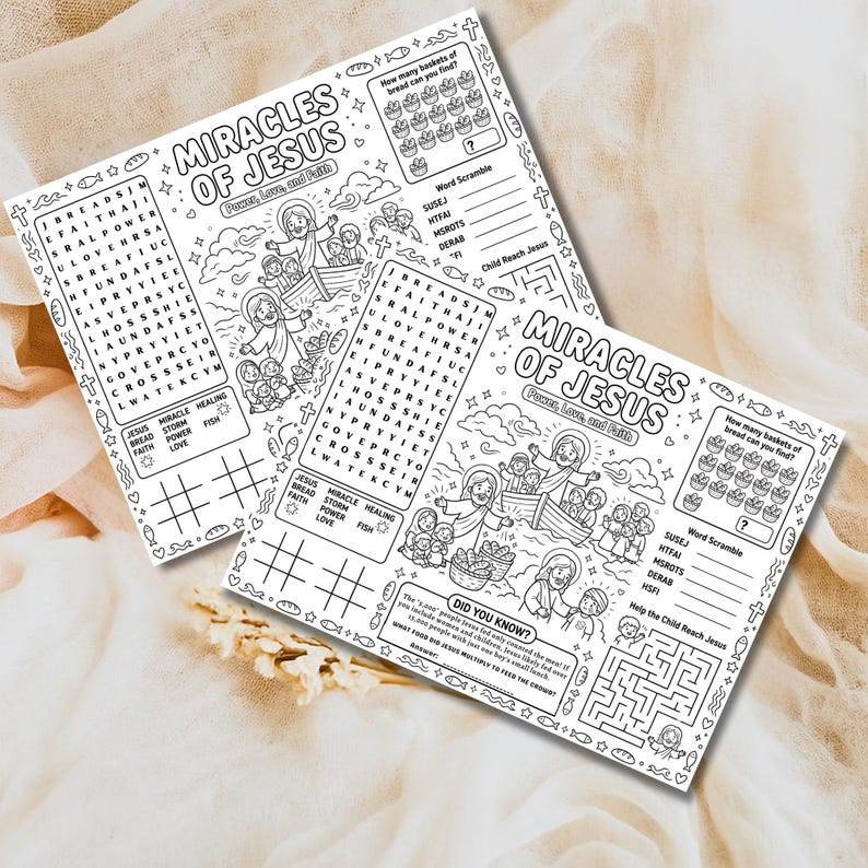 Miracles of Jesus Bible Story Activity Placemat Lesson,new Testament ...
