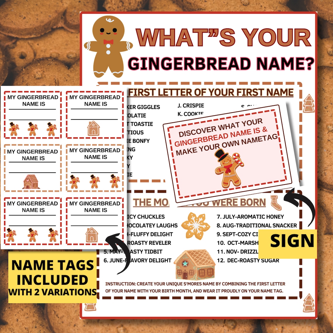 What's Your Gingerbread Name Game With Nametag & Sign|gingerbread ...