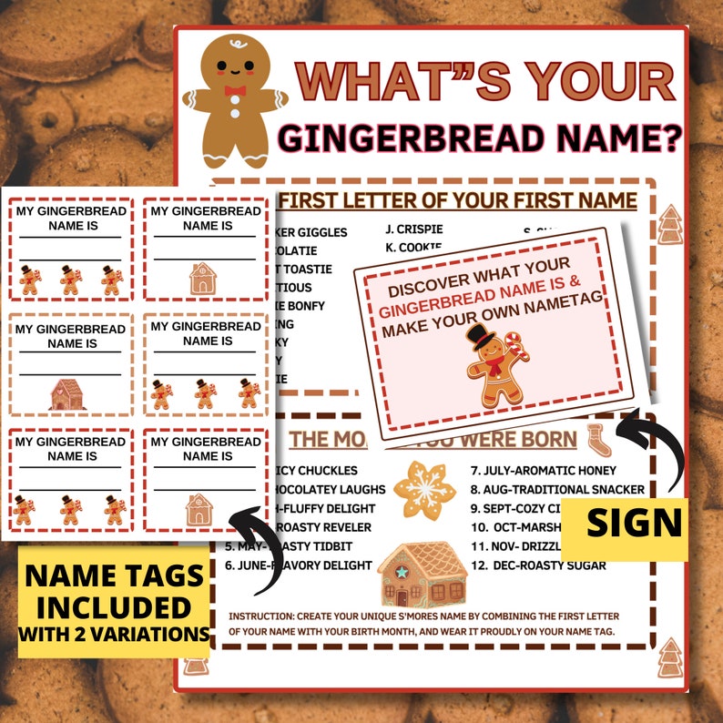 What's Your Gingerbread Name Game With Nametag & Sign|gingerbread ...
