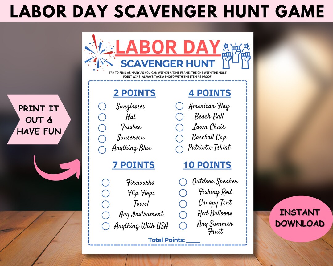 Labor Day Scavenger Hunt Gameamerican Printable Patriotic - Etsy
