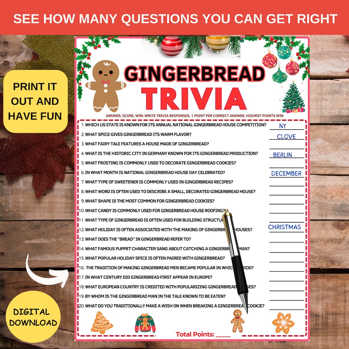 Gingerbread Trivia Game|christmas Food Printable Quiz Party Game ...
