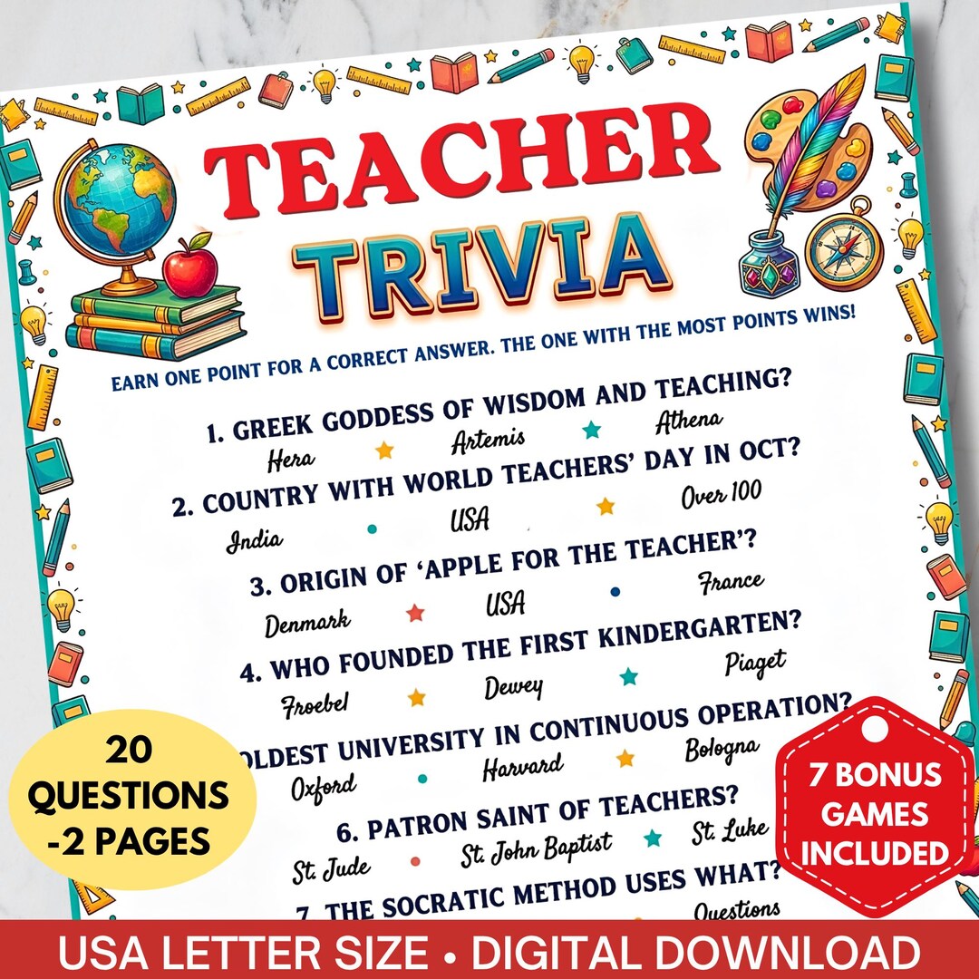 Teacher Appreciation Trivia Game Printable,end of School Year Quiz ...