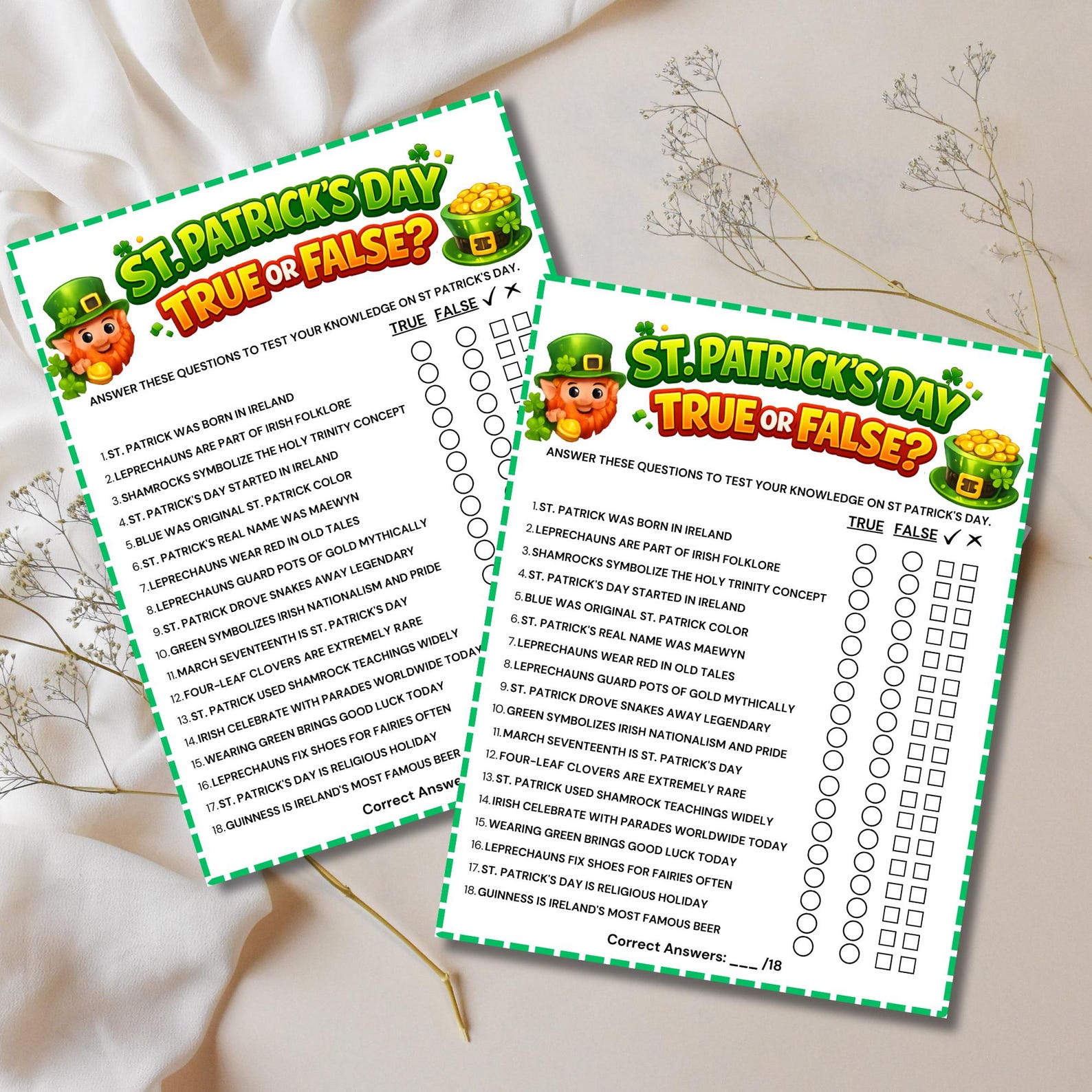 St. Patrick's Day True or False Game,st. Patrick's Day Party Game,irish ...