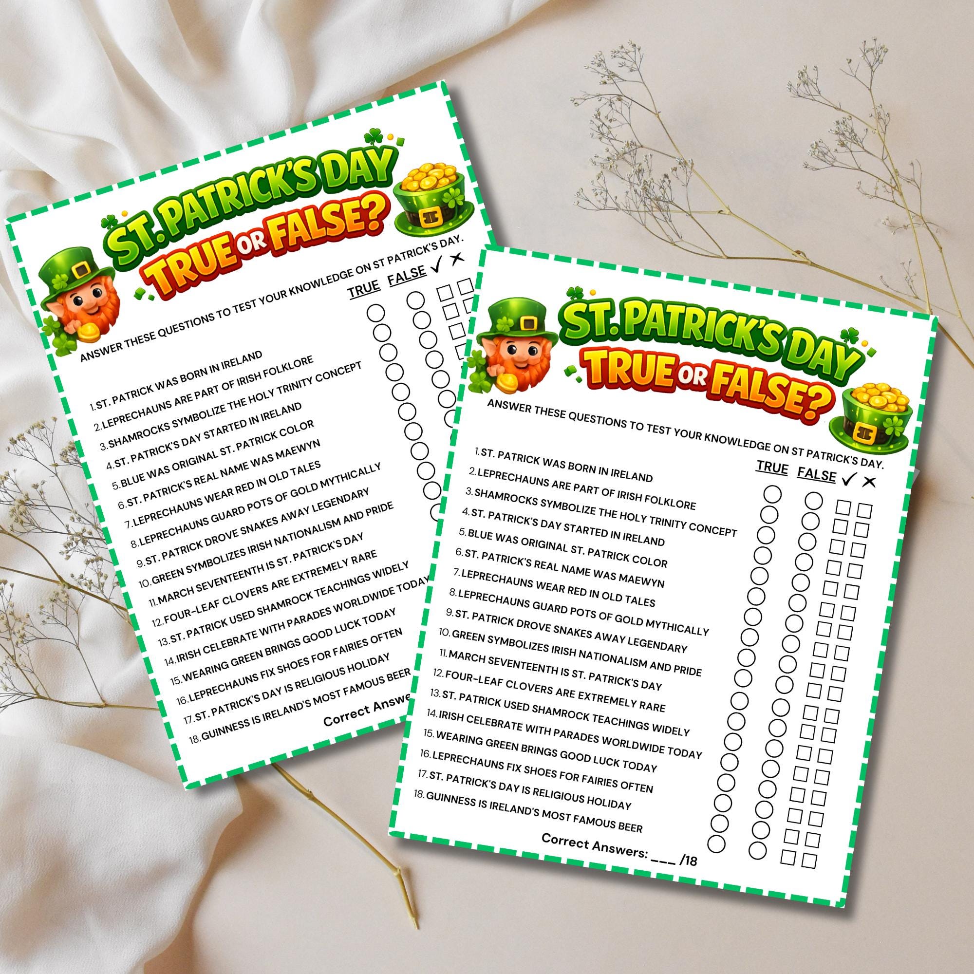 St. Patrick's Day True or False Game,st. Patrick's Day Party Game,irish ...
